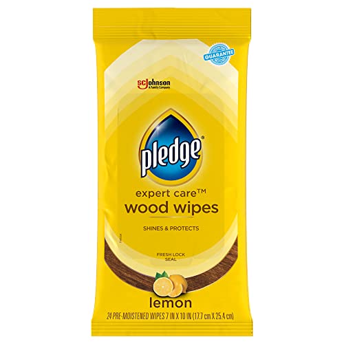 Pledge Expert Care Wood Wipes, Shines and Protects, Removes Fingerprints, Lemon Scent, 24 Wipes