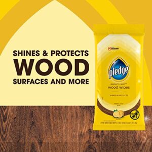 Pledge Expert Care Wood Wipes, Shines and Protects, Removes Fingerprints, Lemon Scent, 24 Wipes