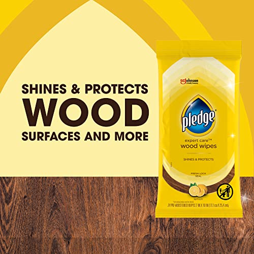 Pledge Expert Care Wood Wipes, Shines and Protects, Removes Fingerprints, Lemon Scent, 24 Wipes