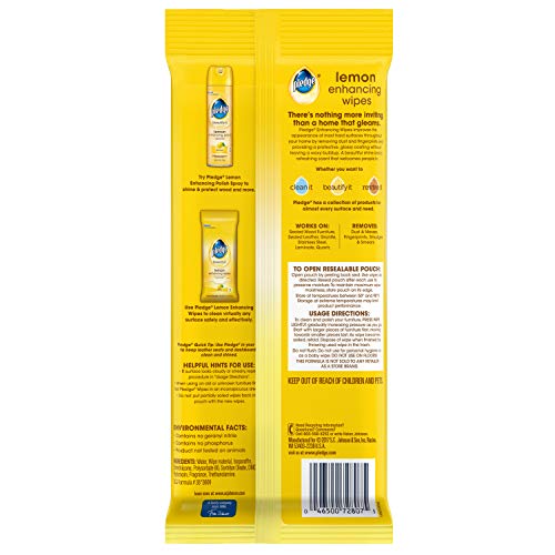 Pledge Expert Care Wood Wipes, Shines and Protects, Removes Fingerprints, Lemon Scent, 24 Wipes