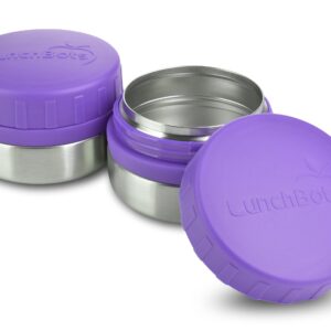 LunchBots Rounds Leak Proof 4 oz. Stainless Snack Container Jar, Set of 2, Purple Lids