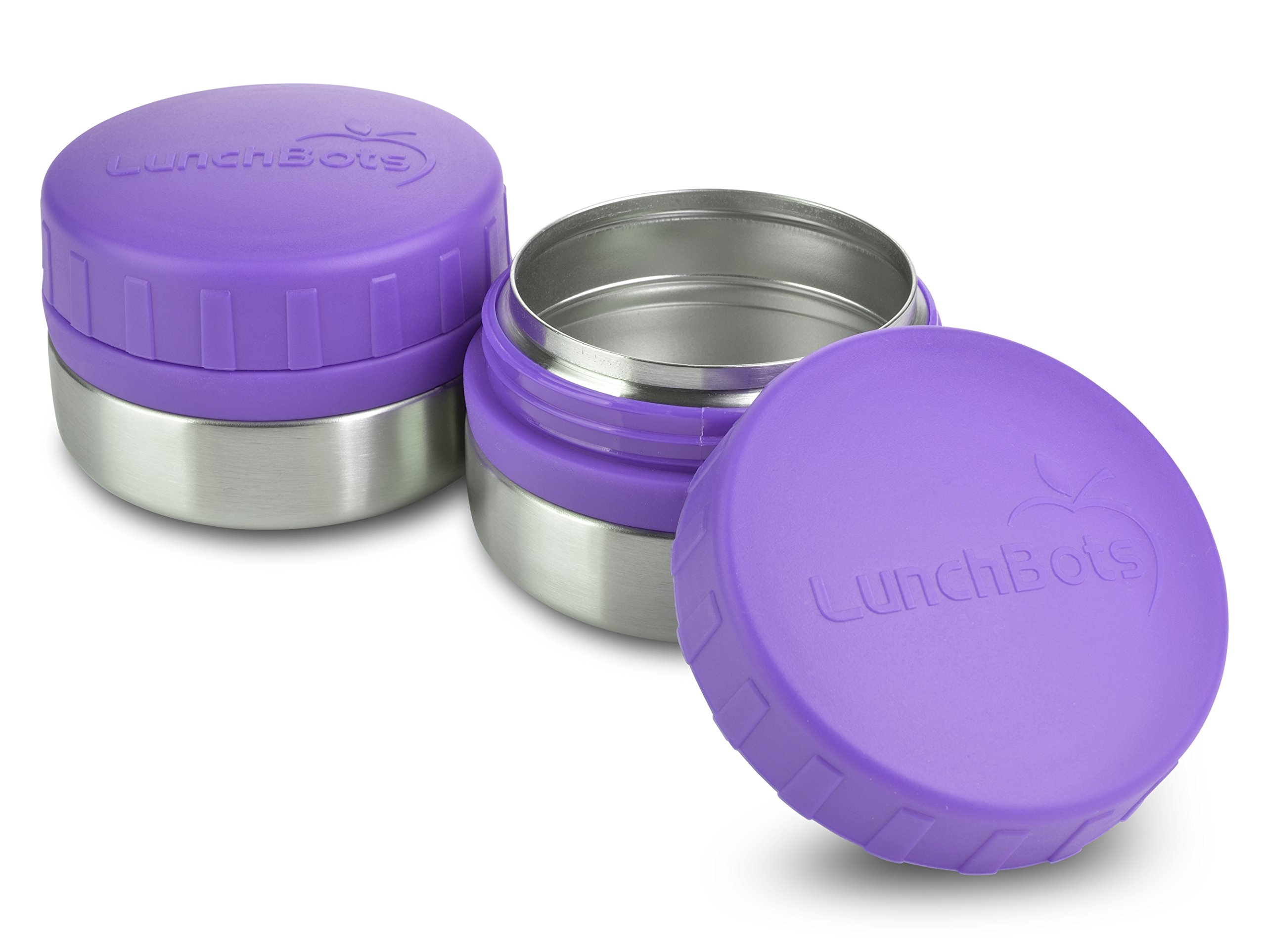 LunchBots Rounds Leak Proof 4 oz. Stainless Snack Container Jar, Set of 2, Purple Lids