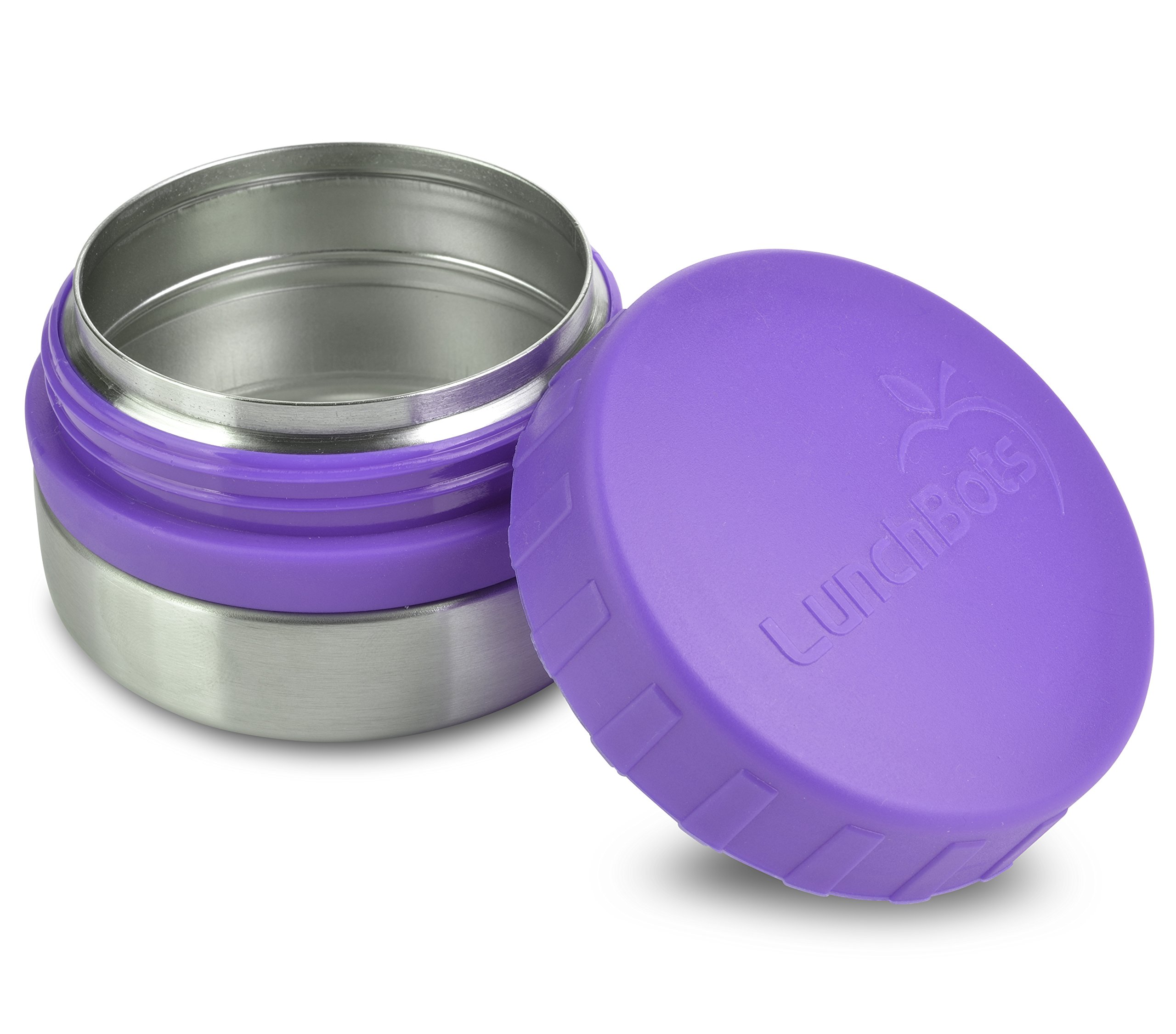 LunchBots Rounds Leak Proof 4 oz. Stainless Snack Container Jar, Set of 2, Purple Lids