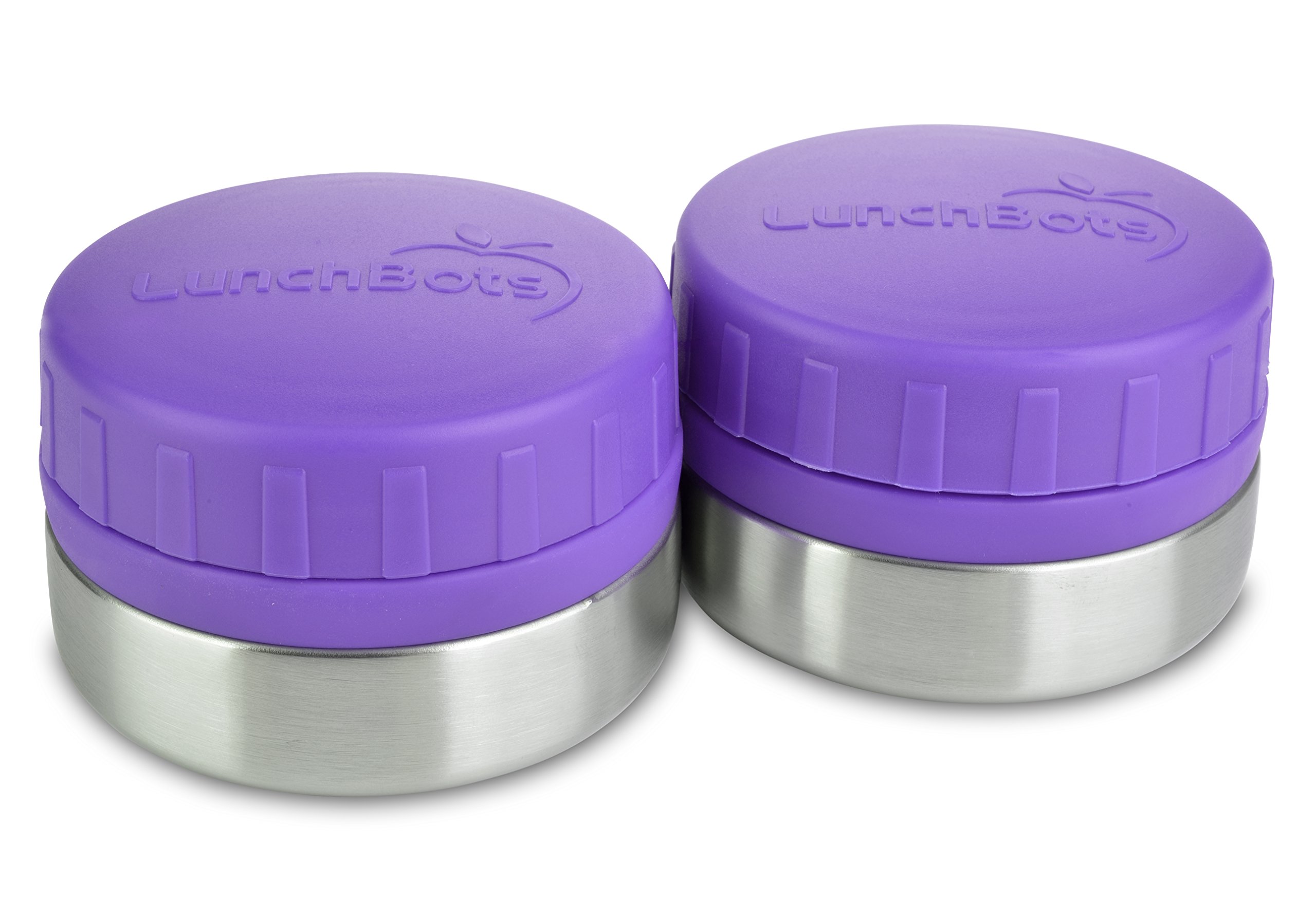 LunchBots Rounds Leak Proof 4 oz. Stainless Snack Container Jar, Set of 2, Purple Lids