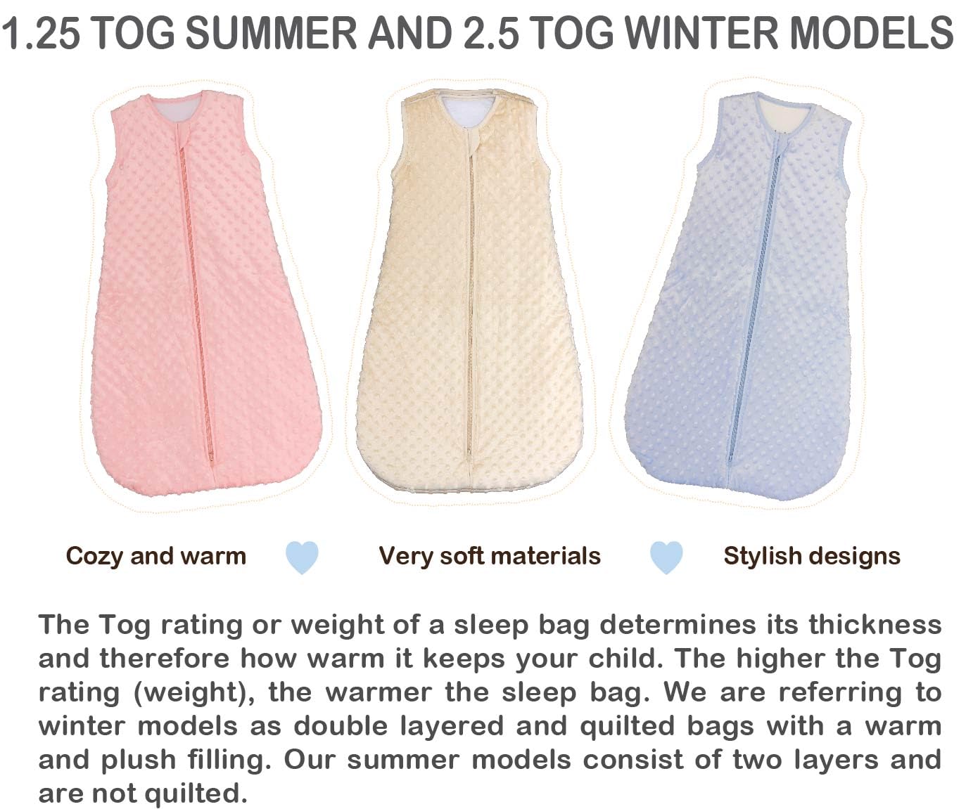 BABYINABAG Very Warm 2.5 Tog Quilted Winter Model Baby Sleep Bag or Sack, Plush Minky Dot for Infants and Toddlers (Medium (10-24 mos))