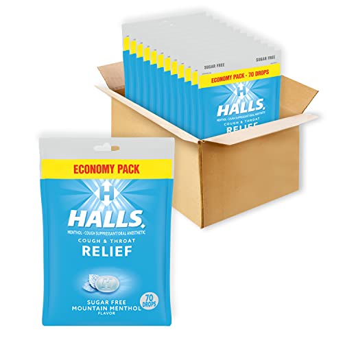 HALLS Relief Mountain Menthol Sugar Free Cough Drops, Economy Pack, 12 Bags of 70 Drops (840 Total Drops)