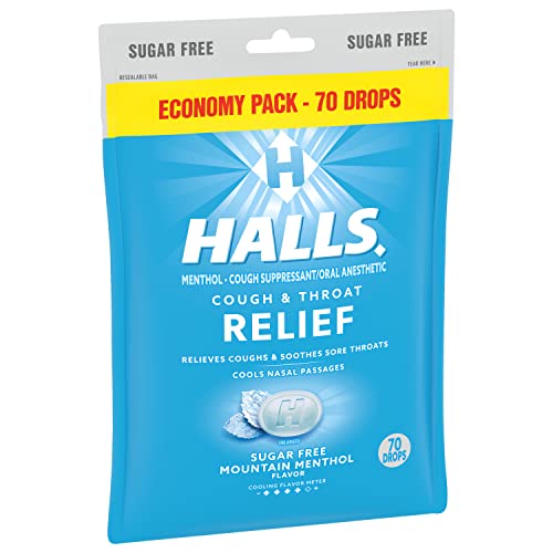 HALLS Relief Mountain Menthol Sugar Free Cough Drops, Economy Pack, 12 Bags of 70 Drops (840 Total Drops)