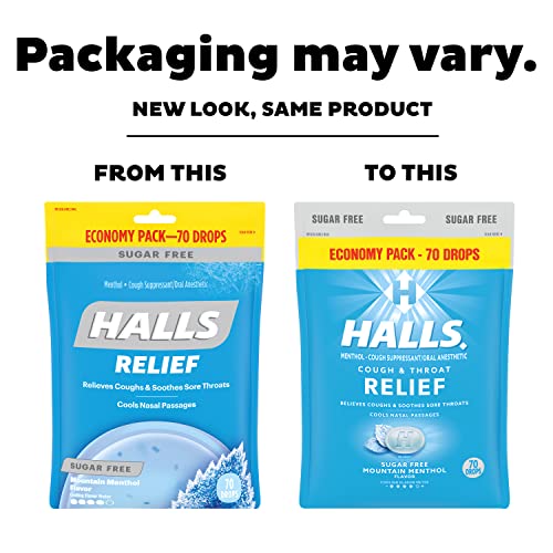 HALLS Relief Mountain Menthol Sugar Free Cough Drops, Economy Pack, 12 Bags of 70 Drops (840 Total Drops)