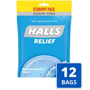 HALLS Relief Mountain Menthol Sugar Free Cough Drops, Economy Pack, 12 Bags of 70 Drops (840 Total Drops)