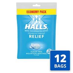 HALLS Relief Mountain Menthol Sugar Free Cough Drops, Economy Pack, 12 Bags of 70 Drops (840 Total Drops)