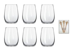 libbey stemless 6 ounce wine taster / mini / sample glass 260, set of 6 w/ fdl party picks