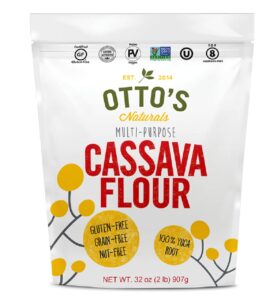 otto's naturals cassava flour, gluten free and grain-free flour for baking, certified paleo & non-gmo verified, made from 100% yuca root, all-purpose wheat flour substitute, 2 lb bag