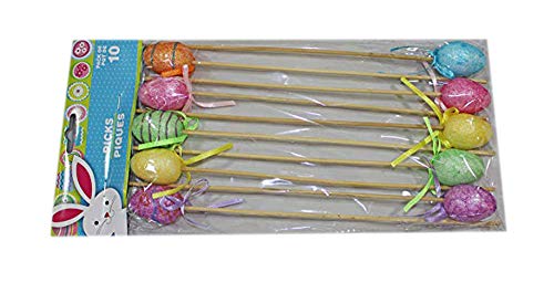 Foam Glitter Decorated Easter Egg Flower Picks, Set of 10