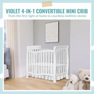 Dream On Me Violet 4-In-1 Convertible Mini Crib In White, Greenguard Gold Certified, JPMA Certified, 3 Position Mattress Height Settings, Non-Toxic Finish