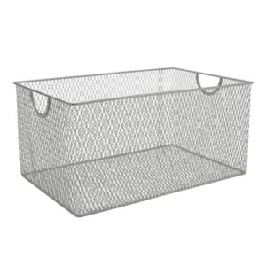 silver mesh open bin storage basket dvd cd book holder, closet cabinet organizer 12.1" x 7.87" x 5.87" model #1116