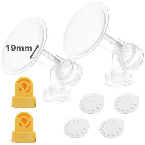 Nenesupply Pump Parts with 19mm Flanges Compatible with Medela Breastpump Incl. Flange Breastshield Valve Membrane for Pump in Style Symphony Swing Not Original Medela Pump Parts