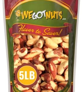 Raw Brazil Nuts - 5 Pounds, Natural, Unsalted, Shelled, No Preservatives, Kosher Certified- Natural, Fresh, Healthy Diet Snacks for Kids and Adults-by We Got Nuts