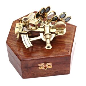 RII Pocket Sextant Kelvin Hughes London Nautical Brass, Navy Sailors Brass Sextant, Celestial Navigation, Determine Latitude & Longitude, with Rose Wooden Box, Galactic Gifting