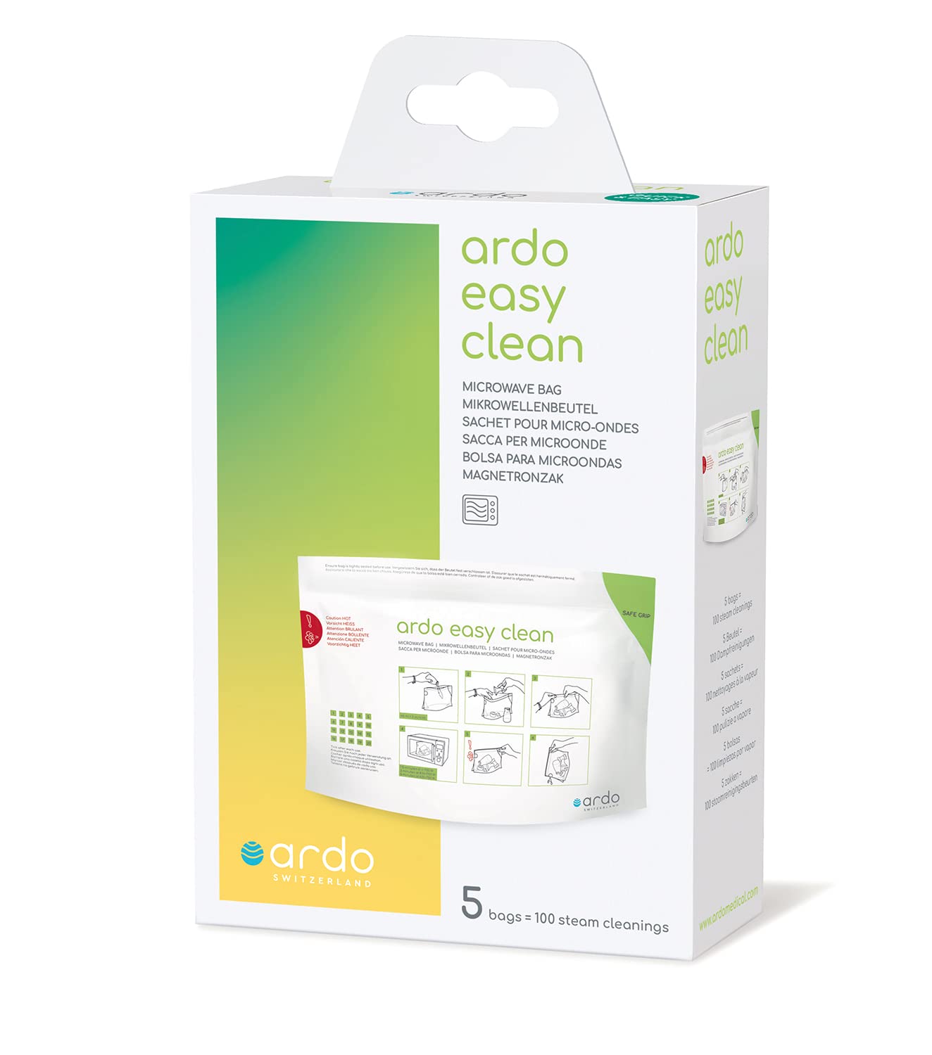 Ardo Easy Clean - Multi-use Microwave Steam Cleaning Bags for Breastfeeding Accessories, 5 Bags (100 Cleaning Cycles Total)