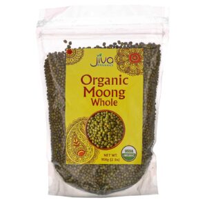 jiva organic mung bean - mung moong beens whole for sprouting and cooking - 2 lb bean bag – indian spices