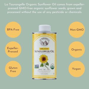 La Tourangelle, Organic High Oleic Sunflower Oil, Neutral Oil For Medium to High Heat Cooking and Skin Care, Non GMO, Pesticide and Chemical Free, 16.9 Fl Oz