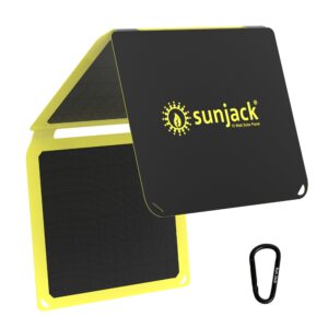 sunjack 15 watt foldable ip67 waterproof etfe monocrystalline solar panel charger with usb-c and usb-a for cell phones, tablets and portable for backpacking, camping, hiking and more