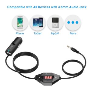 JETech Wireless FM Transmitter Radio Car Kit for Smart Phones Bundle with 3.5mm Audio Plug and Car Charger, Black