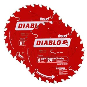 freud d0624a diablo 6-1/2-inch 24t atb perma-shield framing saw blades, 2-pack