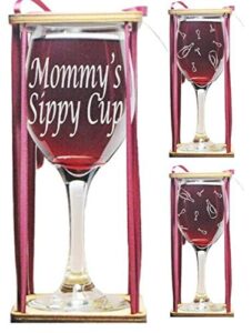 orange kat mommy's sippy cup stemmed wine glass with charm and presentation packaging