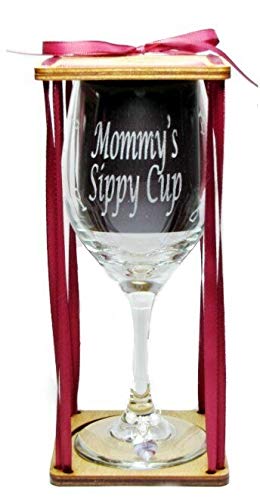 Orange Kat Mommy's Sippy Cup Stemmed Wine Glass with Charm and Presentation Packaging