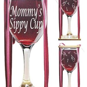 Orange Kat Mommy's Sippy Cup Stemmed Wine Glass with Charm and Presentation Packaging