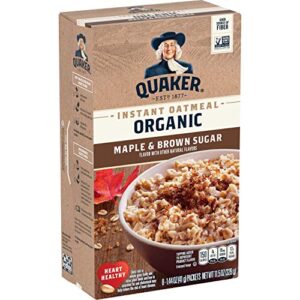 quaker organic instant oatmeal, maple & brown sugar, breakfast cereal, 8 packets