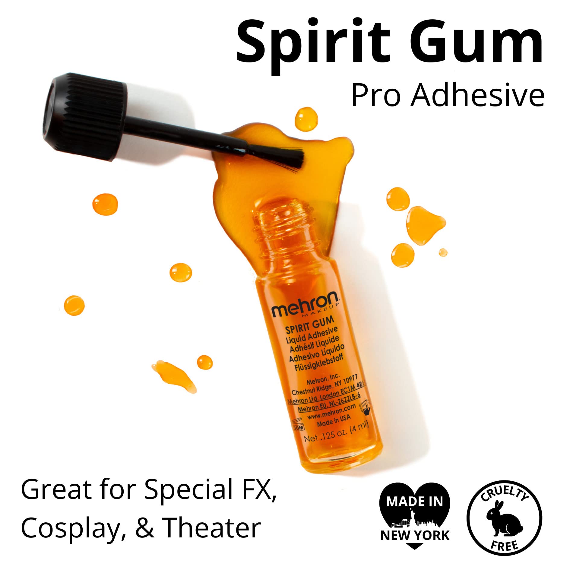 Mehron Makeup Spirit Gum | Spirit Gum Adhesive | Special FX, Cosplay, Halloween, Stage Performance Makeup | Professional Cosmetic Glue Adhesive for Face, Skin, & Body (.125 oz)