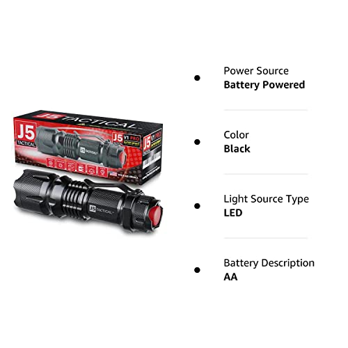 J5 Tactical V1-PRO Flashlight - The Original 300 Lumen Ultra Bright, LED Mini 3 Mode Flashlight