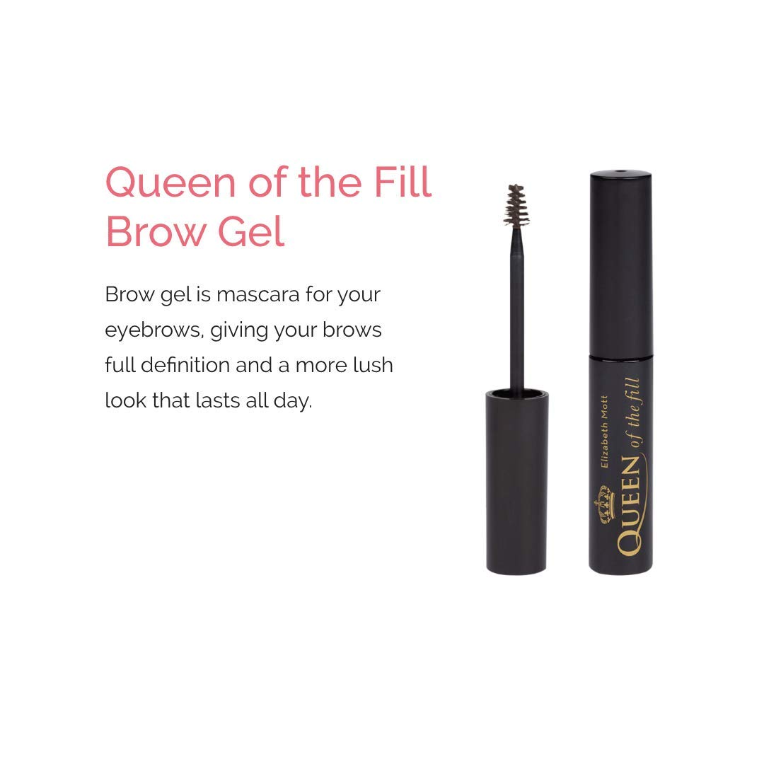 Elizabeth Mott Eyebrow Gel Makeup - Queen of the Fill Brow Tint and Filler - Brush to Fill in Eyebrows and Cover Gray Hairs, Water resistant, Long Lasting - Cruelty Free, Light Medium Brown, 4g