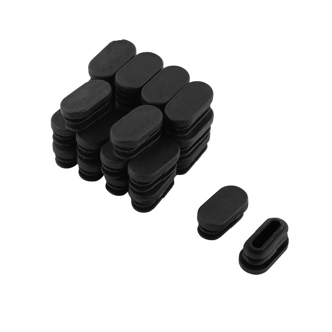 uxcell 16mm x 30mm Plastic Oval Shaped End Cup Tube Insert Black 24 Pcs