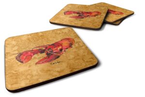 caroline's treasures 8715fc lobster foam coaster set of 4 set of 4 cup coasters for indoor outdoor, tabletop protection, anti slip, mouse pad material