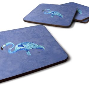 Caroline's Treasures 8873FC Flamingo On Slate Blue Foam Coaster Set of 4 Set of 4 Cup Coasters for Indoor Outdoor, Tabletop Protection, Anti Slip, Mouse pad Material