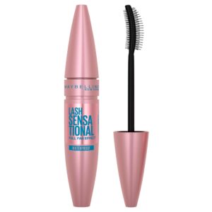 maybelline new york ciglia sensazionali mascara volumizzante waterproof, effetto ventaglio sulle ciglia, resistente all'acqua, nero