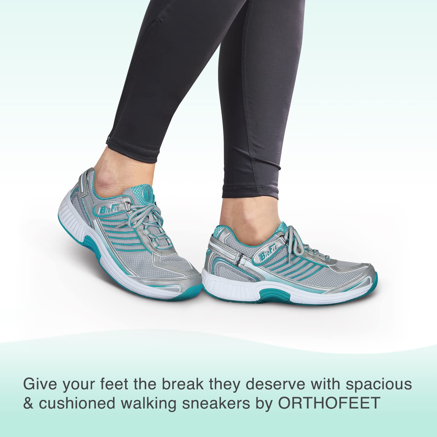 Orthofeet Women's Orthopedic Turquoise Verve Tie-Less Sneakers, Size 9.5 Wide