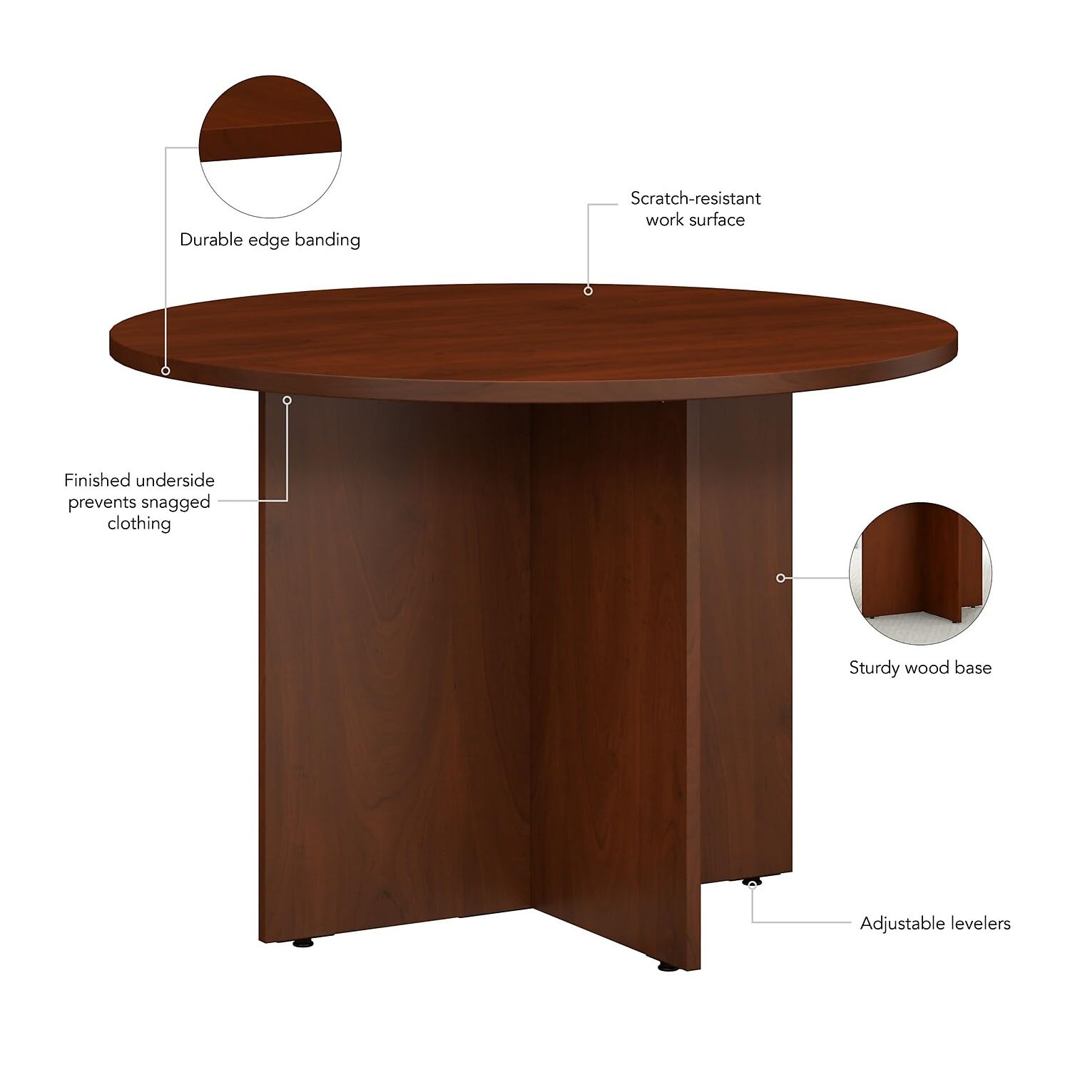 Bush Business Furniture Round Conference Table with Wood Base, Circular Meeting Room Desk for 4 Users, 42W, Hansen Cherry