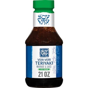 soy vay veri veri teriyaki less sodium marinade and sauce, 21 ounce bottle (package may vary)