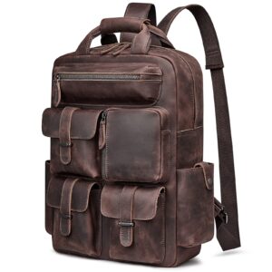 s-zone men genuine leather backpack bag vintage casual travel daypack multi pockets outdoor