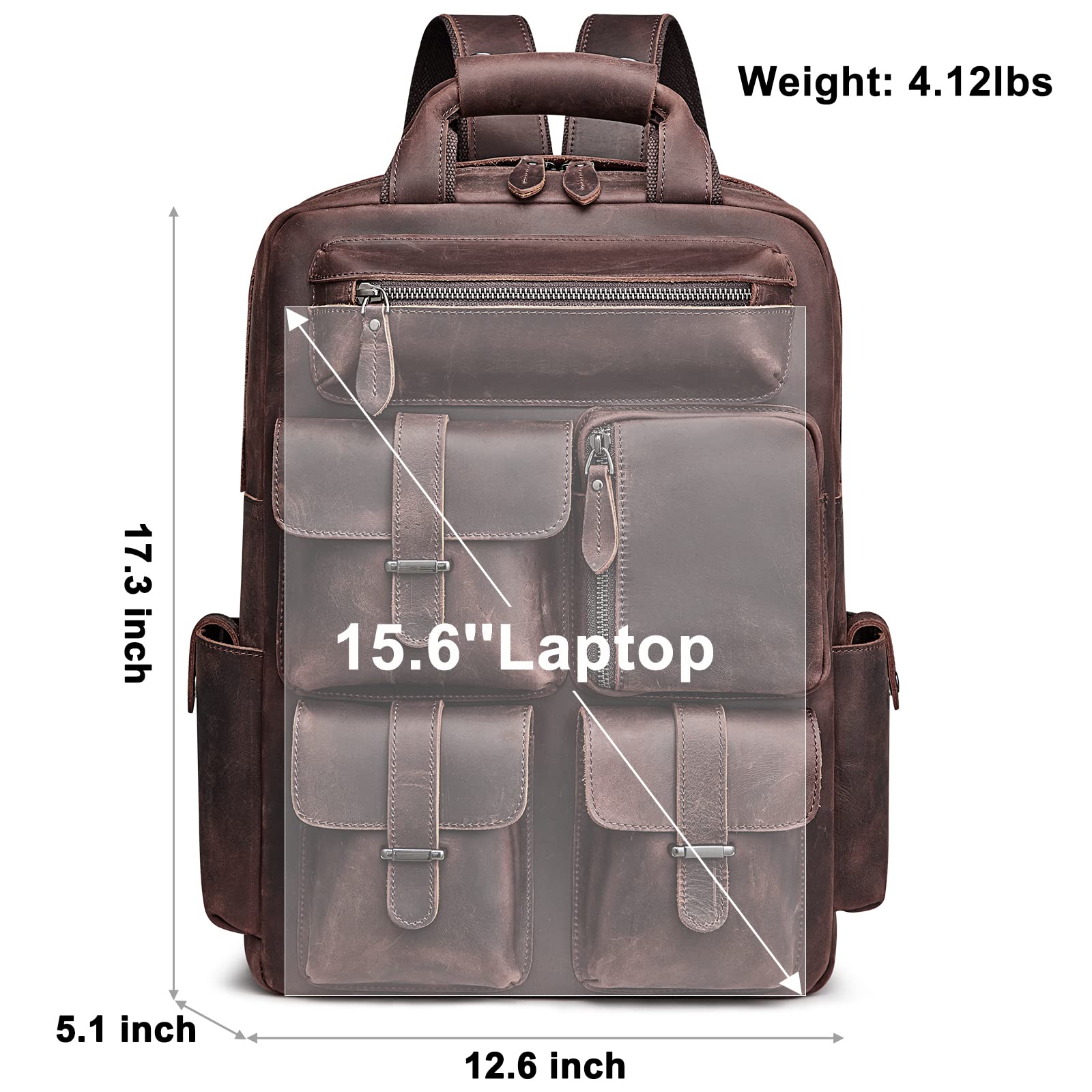 S-ZONE Men Genuine Leather Backpack Bag Vintage Casual Travel Daypack Multi Pockets Outdoor