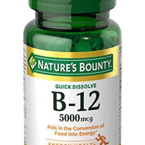 Nature's Bounty Vitamin B12, Quick Dissolve Vitamin Supplement, Supports Energy Metabolism and Nervous System Health, 5000mcg, 40 Tablets