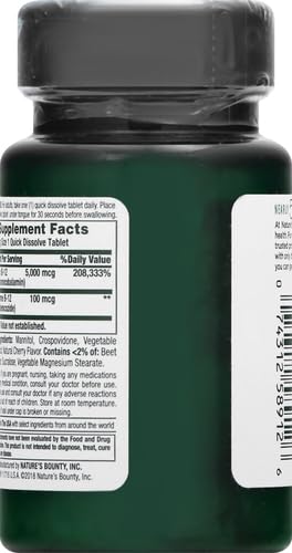 Nature's Bounty Vitamin B12, Quick Dissolve Vitamin Supplement, Supports Energy Metabolism and Nervous System Health, 5000mcg, 40 Tablets