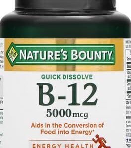 Nature's Bounty Vitamin B12, Quick Dissolve Vitamin Supplement, Supports Energy Metabolism and Nervous System Health, 5000mcg, 40 Tablets