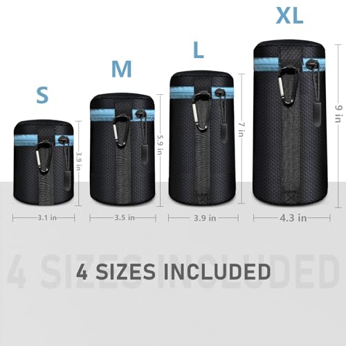 Lightdow 4pcs Pack Lens Pouch 5mm Thick Soft Neoprene DSLR Lens Bag