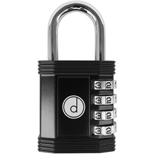 padlock 4 digit combination lock - for gym school locker, outdoor gate, shed, fence, and storage, combo lock - locker lock- weatherproof metal - keyless, easy to set, resettable - black