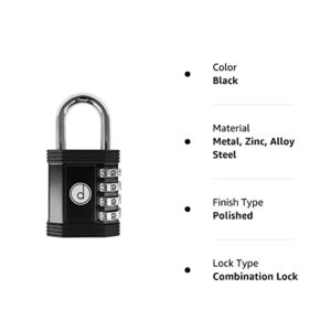 Padlock 4 Digit Combination Lock - for Gym School Locker, Outdoor Gate, Shed, Fence, and Storage, Combo Lock - Locker Lock- Weatherproof Metal - Keyless, Easy to Set, Resettable - Black